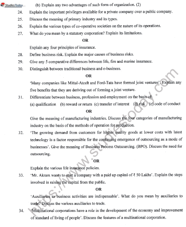 CBSE Class 11 Business Studies Sample Paper Set 6 Solved
